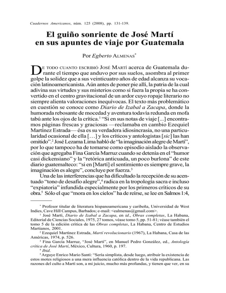 El guiño sonriente de José Martí en sus apuntes de viaje por