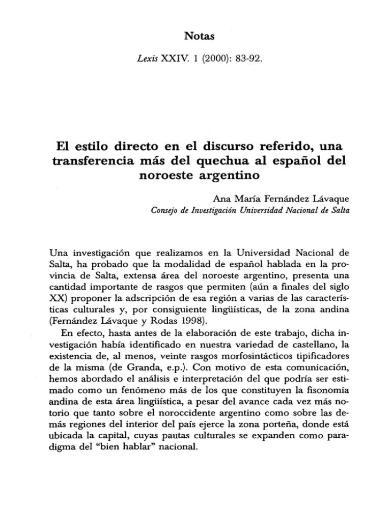 El estilo directo en el discurso referido, una transferencia más del