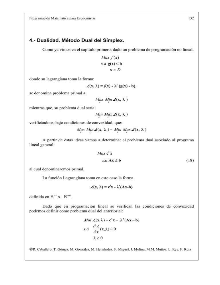 4.- Dualidad. Método Dual del Símplex.