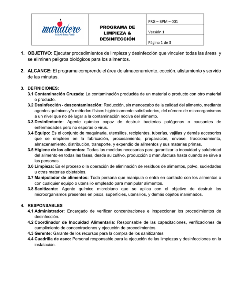 Programa de Limpieza y Desinfección