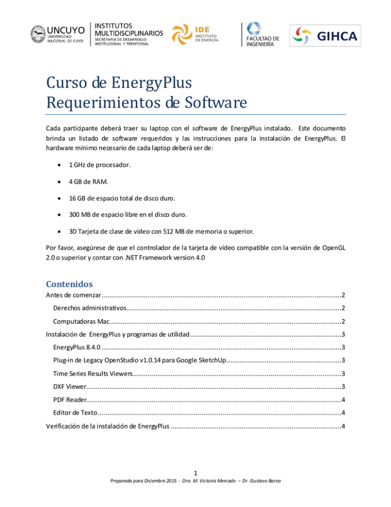 EnergyPlus Workshop Computer and Software Requirements