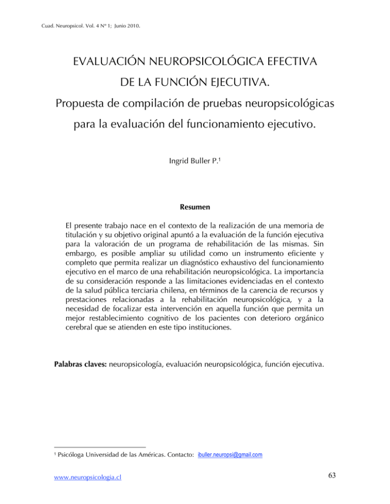 EVALUACIÓN NEUROPSICOLÓGICA EFECTIVA DE LA FUNCIÓN