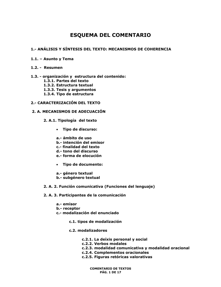 ESQUEMA DEL COMENTARIO DEL TEXTO Y AMPLIACION DE PARTES