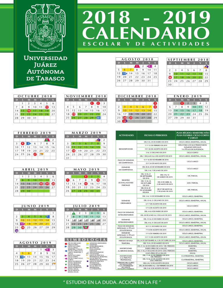 Calendario Escolar UJAT 2018-2019