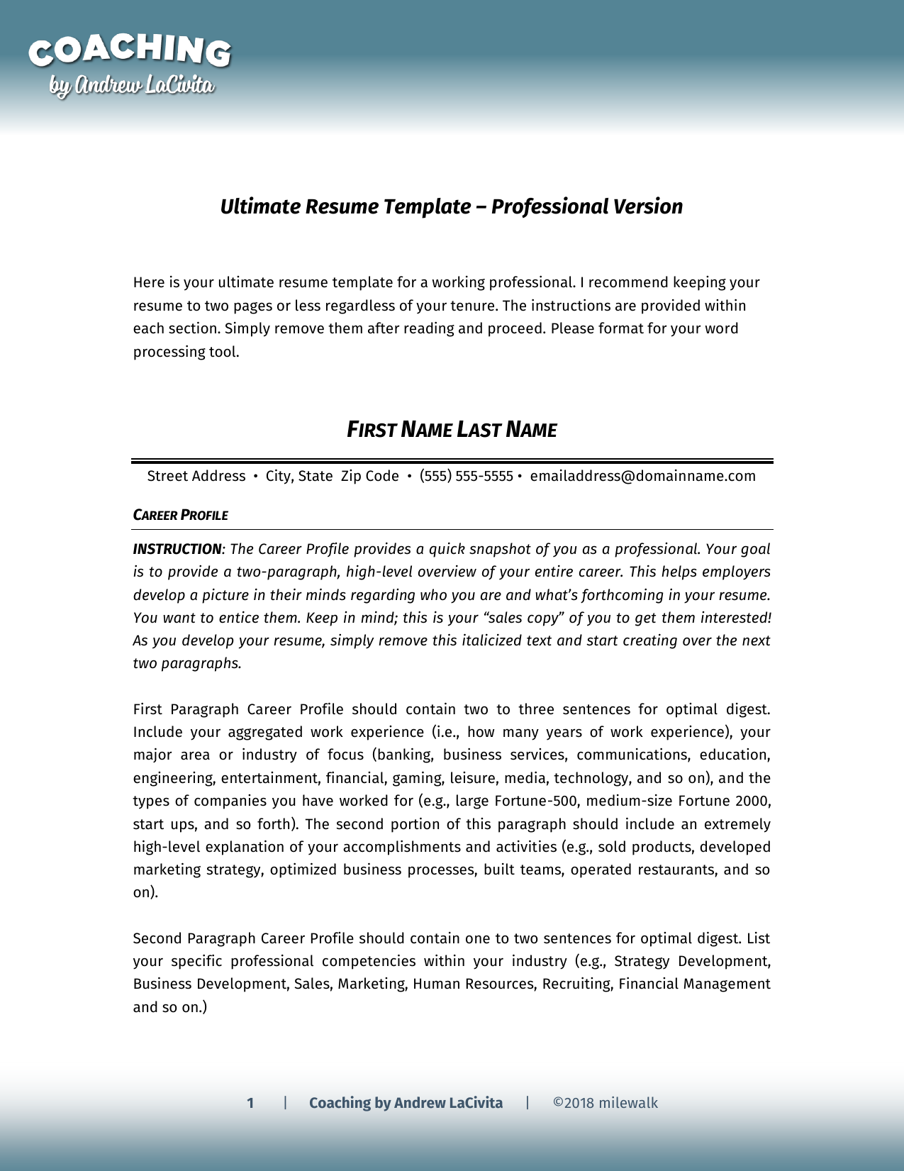 Andrew Lacivita Resume Sample Nathan
