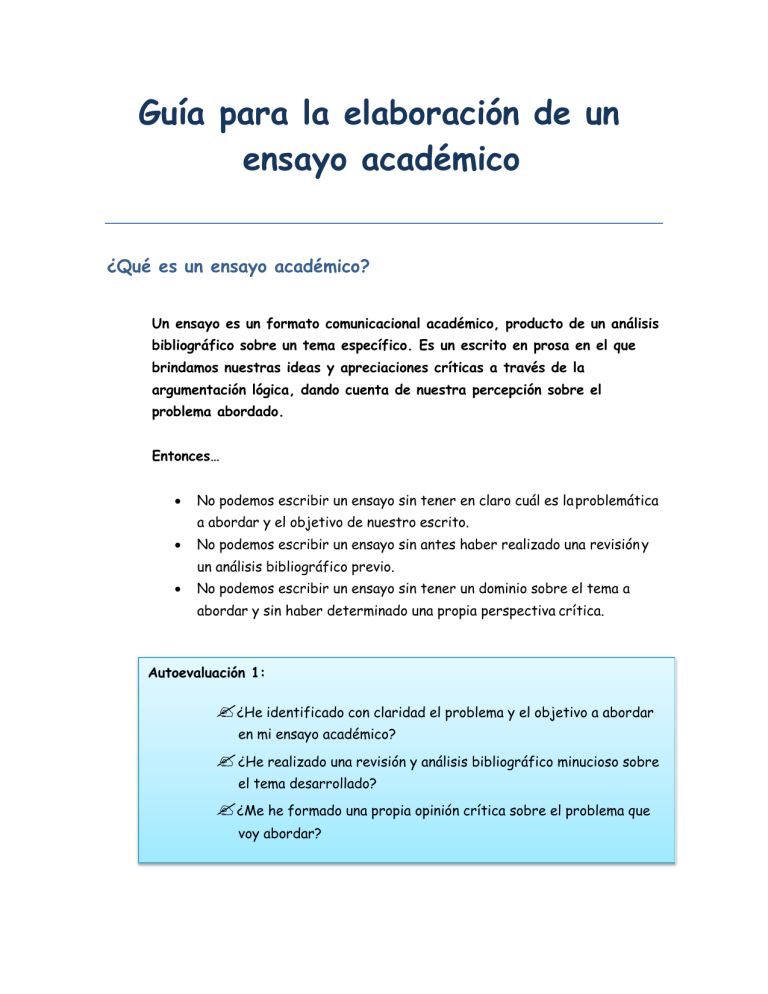 Guía sobre como elaborar un Ensayo