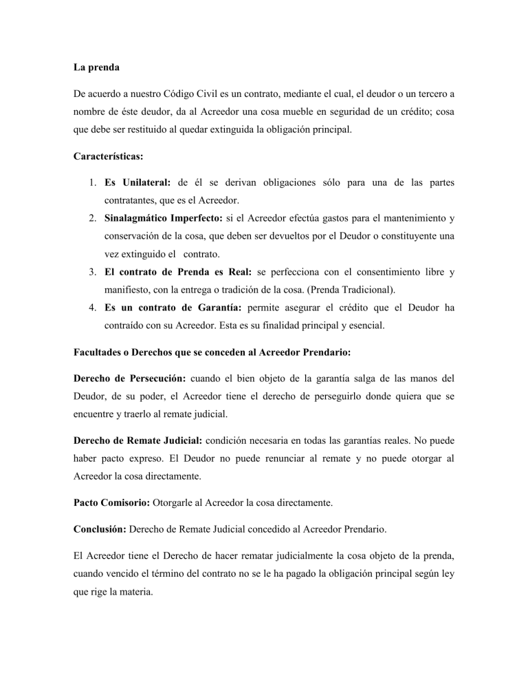 La prenda y la fianza