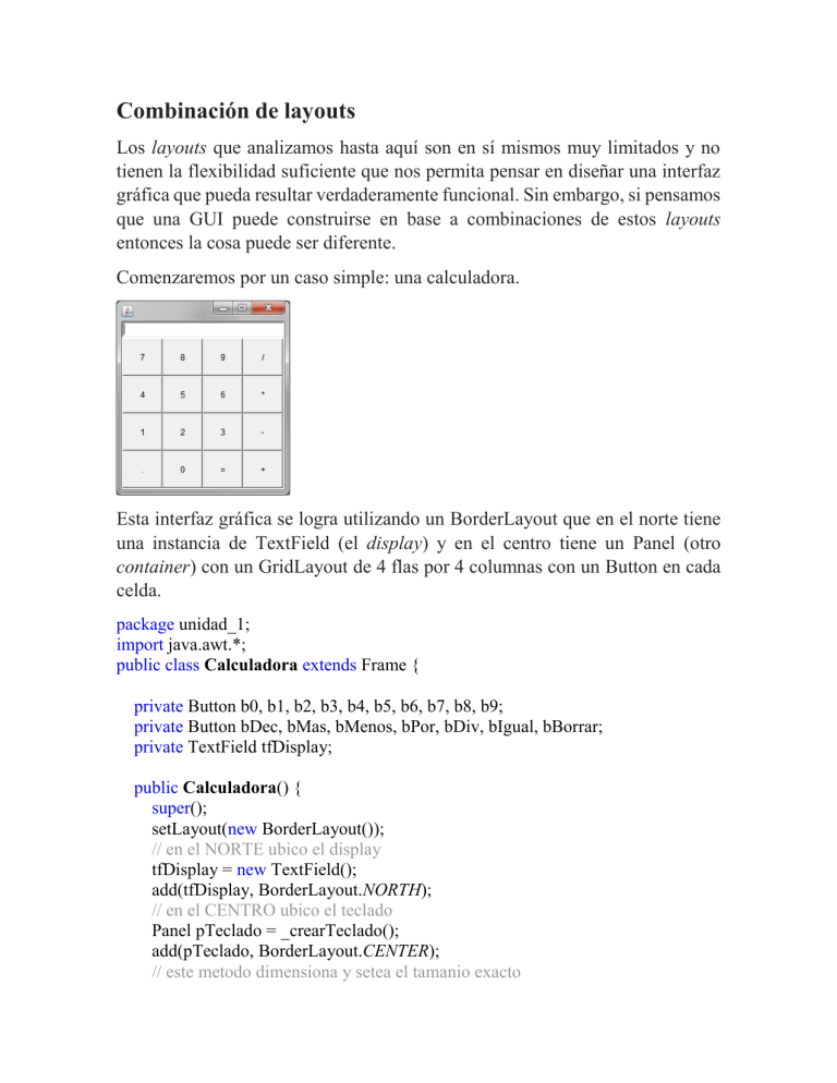 Combinación de Layouts en Java: Ejemplos de Calculadora y Chat