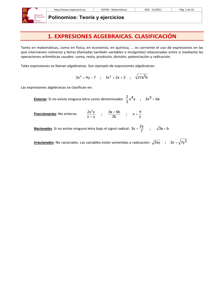 091 Polinomios Teoria y ejercicios