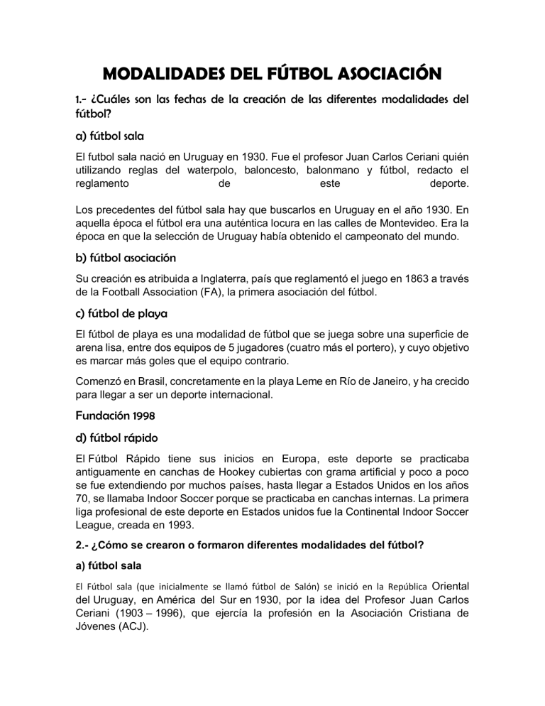 MODALIDADES DEL FÚTBOL ASOCIACIÓN