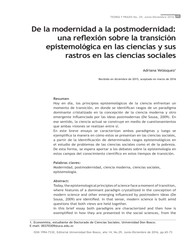 De la modernidad a la postmodernidad una reflexion