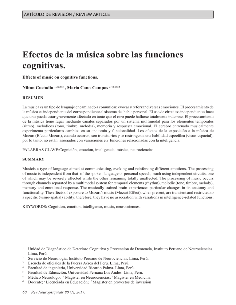 efectos de la musica en funciones cognitivas