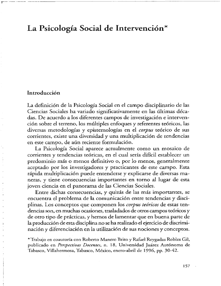La psicología social de intervención