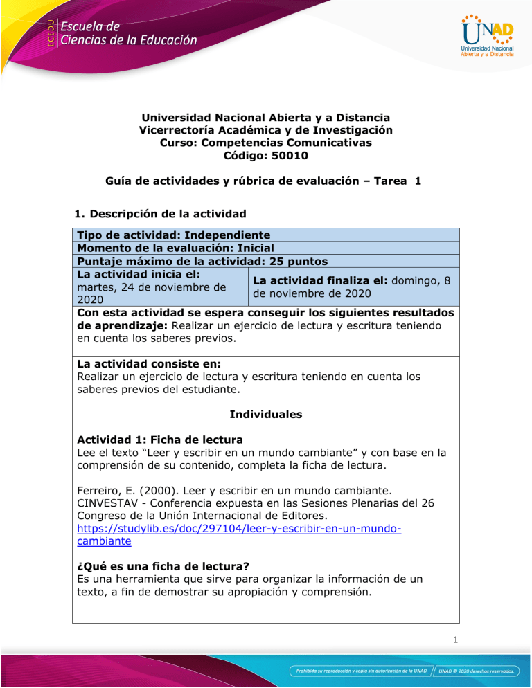 Guía de actividades y rúbrica de evaluación Tarea 1 - Reconocimiento y presaberes