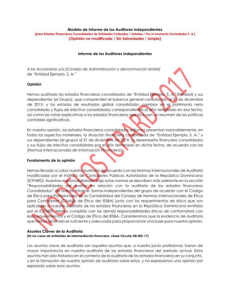 Informe del Auditor Independiente (Sin Salvedad) 02-Año-2017