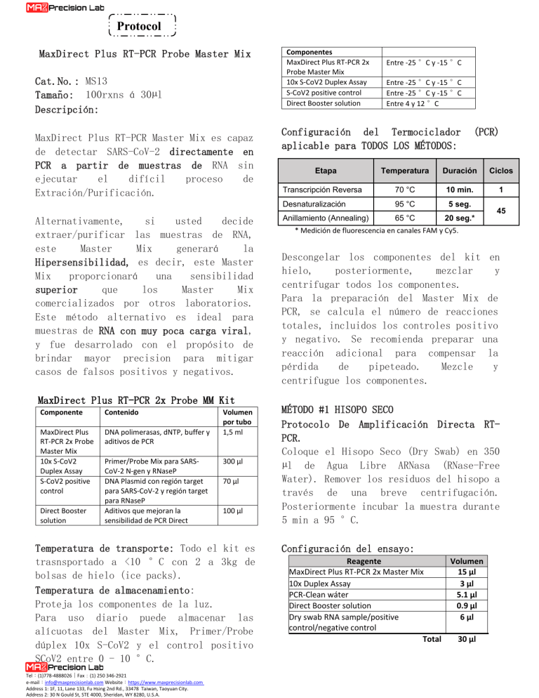 MaxDirect Plus RT-PCR Master Mix 30V - V.1.7 ESP