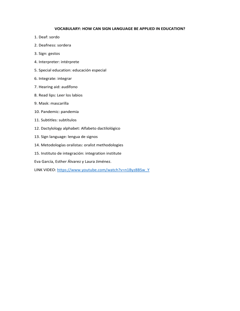 VOCABULARY SIGN LANGUAGE