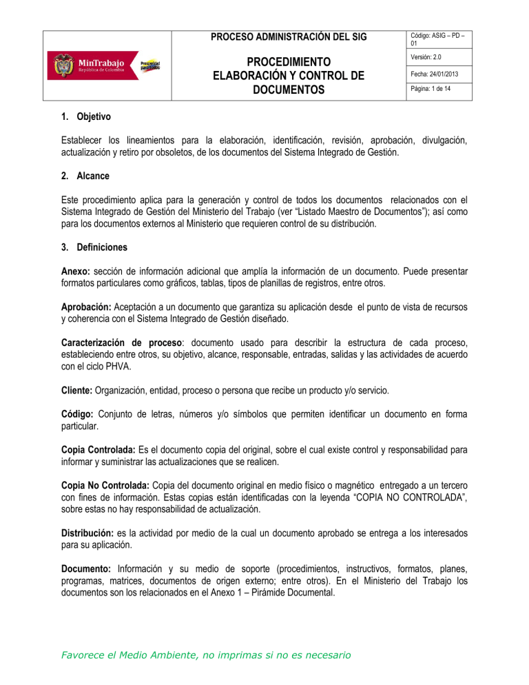Procedimiento Elaboración y Control de Documentos Version 2