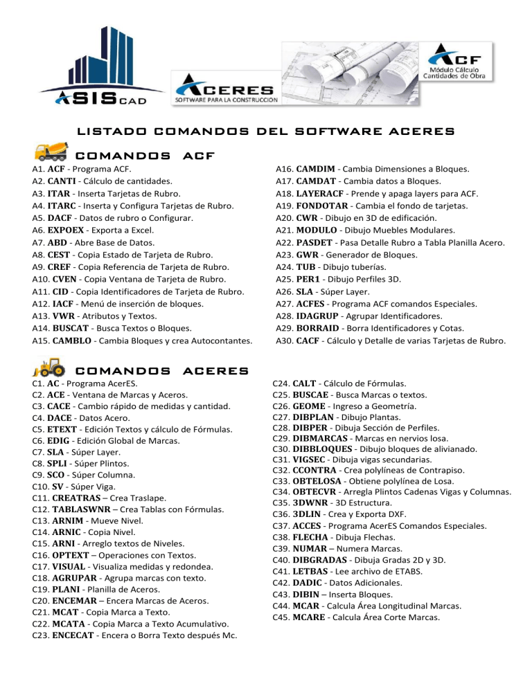 Comandos AcerES y ACF: Lista Completa de Software CAD