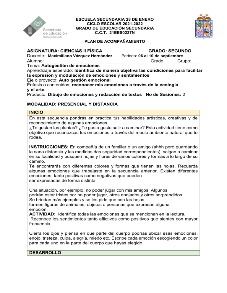 PLAN DE ACOMPAÑAMIENTO CIENCIAS SEGUNDO GRADO SEMANA 1