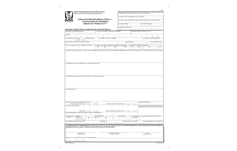 Formulario ST-7 IMSS: Riesgo de Trabajo