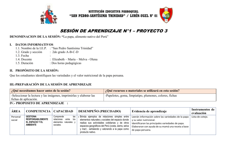 Sesión de Aprendizaje: La Papa Peruana - 2do Grado