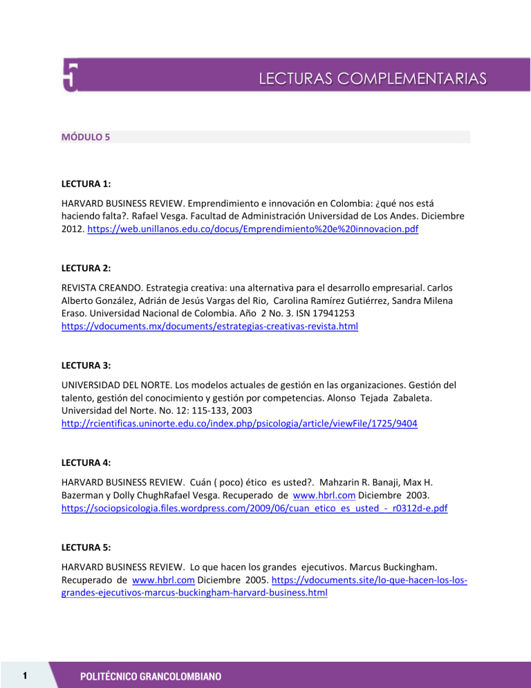 Lectura complementaria - Referencias - M5