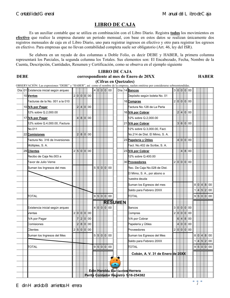 Manual del Libro de Caja: Contabilidad General