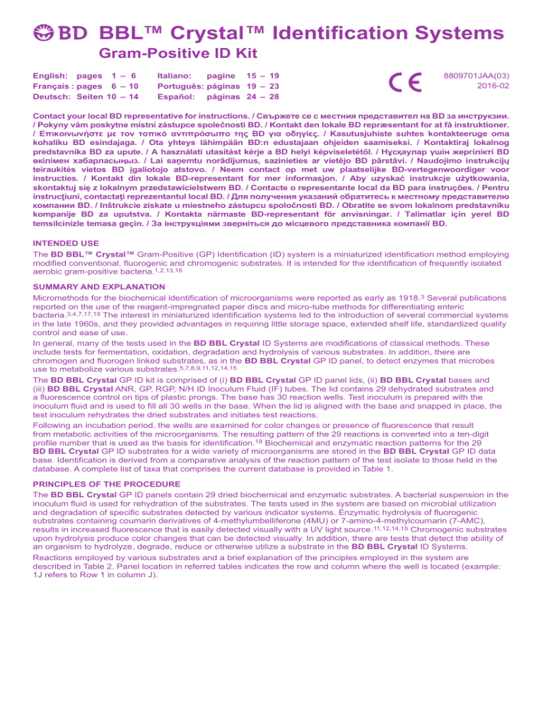 245240 BBL Crystal Gram - positive ID Kit