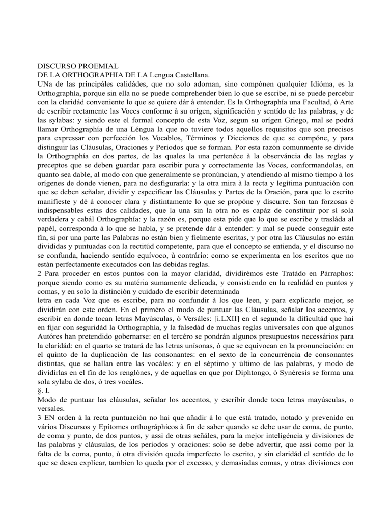 proemio 1726 DE LA ORTHOGRAPHIA DE LA Lengua Castellana
