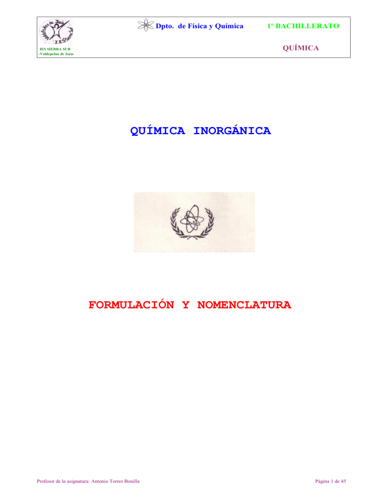 Formulacion inorganica 1 bachillerato