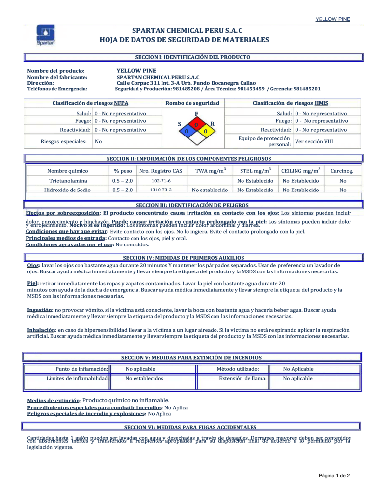MSDS Yellow Pine: Seguridad y Manejo de Productos Químicos