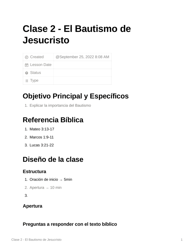Clase 2 - El Bautismo de Jesucristo Clase 2 - El Bautismo de Jesucristo