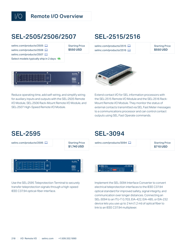 SEL Remote I/O Modules & Teleprotection Terminals Overview