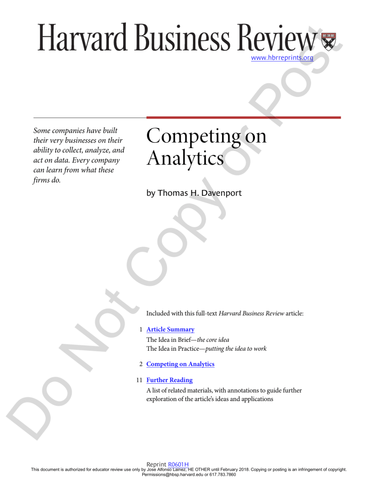 3. Competing on Analytics, T Davenport