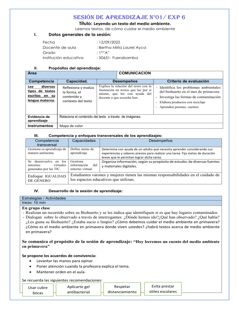 SESIÓN Leyendo un texto del medio ambiente-comunicación