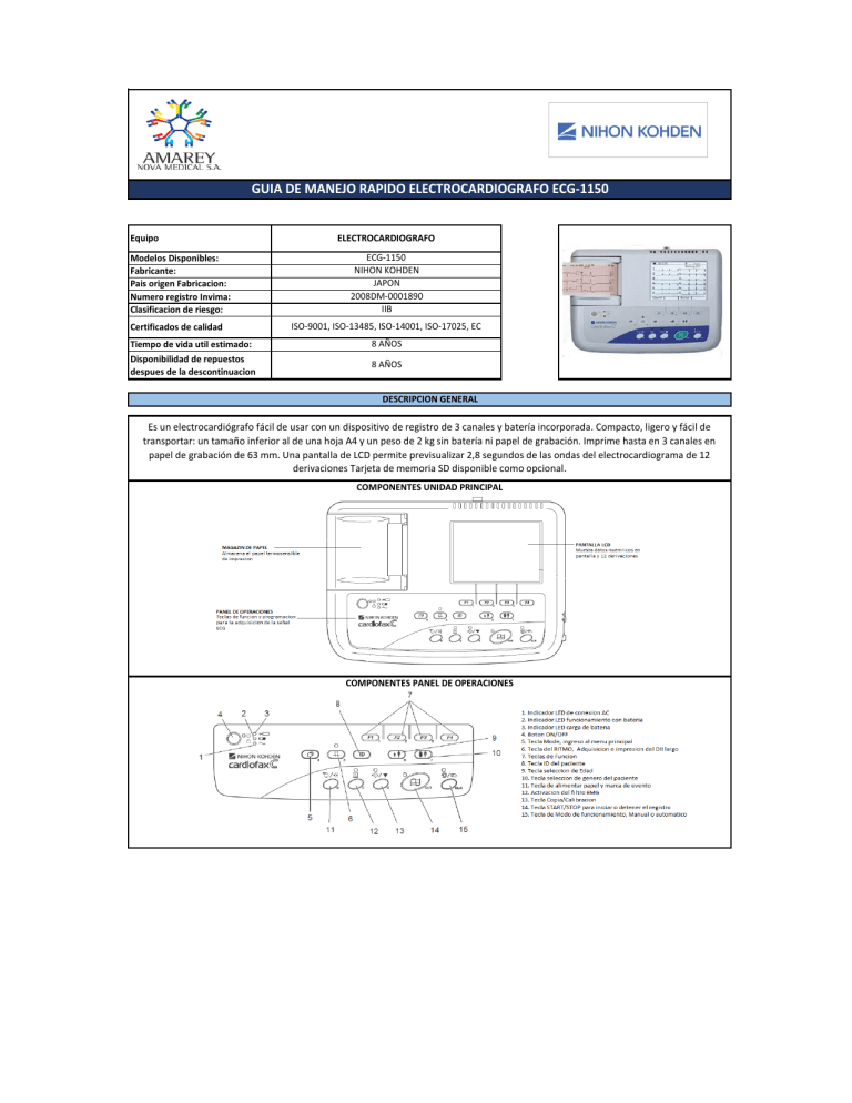 Guía Rápida ECG-1150: Instrucciones y Componentes