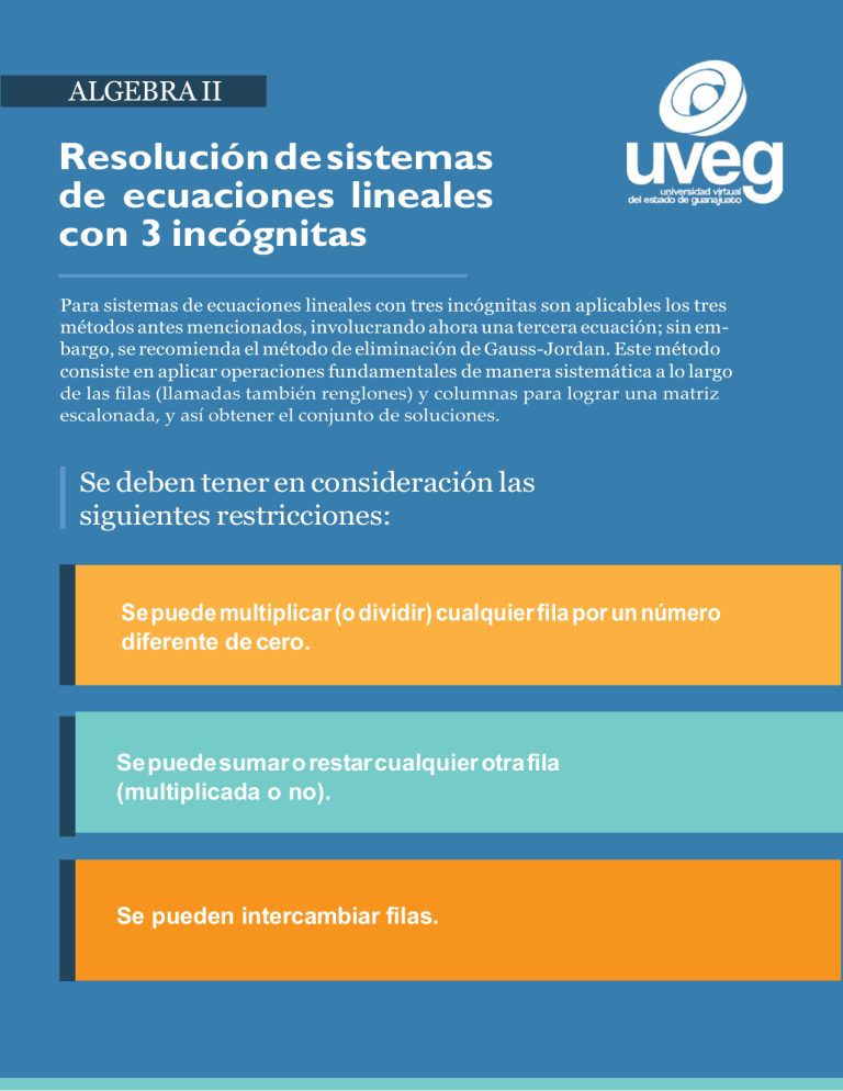 Resolucion de sistemas de ecuauciones con tres incognitas