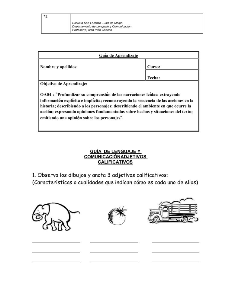 Adjetivos Calificativos Adjetivos Calificativos