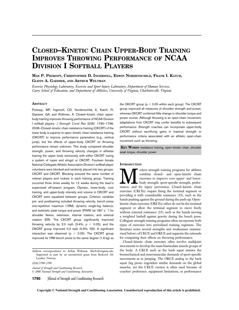 Closed Kinetic Chain Upper Body Training Improves.11