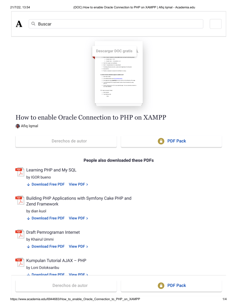 Doc How To Enable Oracle Connection To Php On Xampp Afiq Iqmal 7032