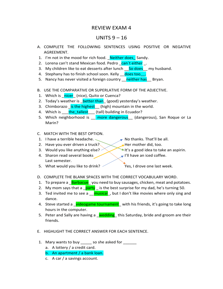 REVIEW EXAM 4 answers
