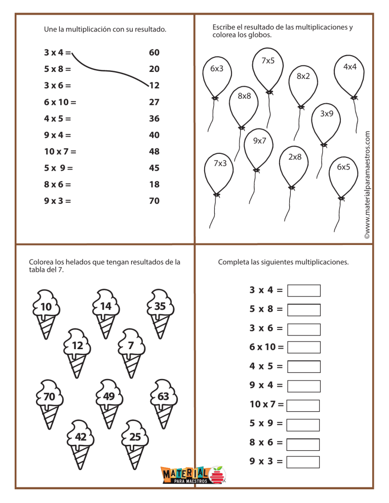 20 actividades divertidas de las tablas