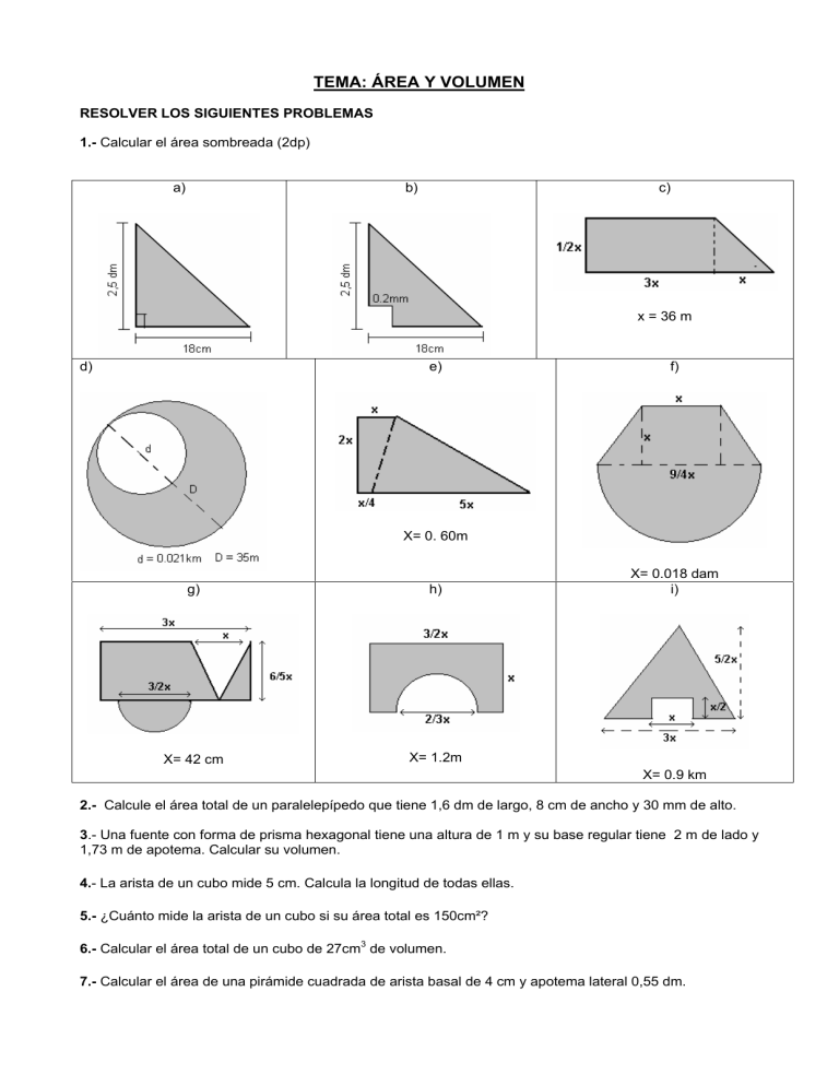 TEMA AREA Y VOLUMEN RESOLVER LOS SIGUIEN