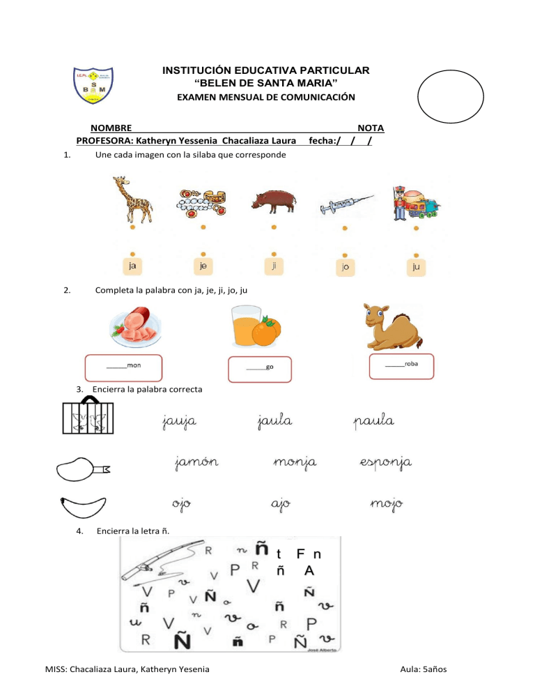 examen de 5 años. comunicacion...