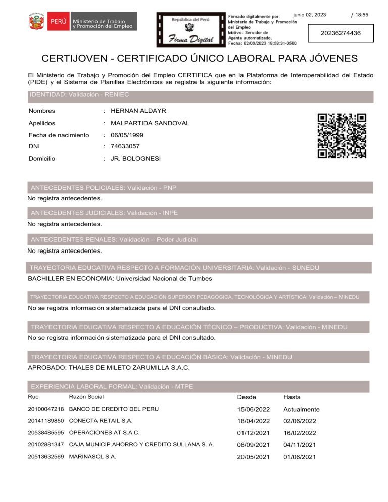 CERTIFICADO DE TRABAJO