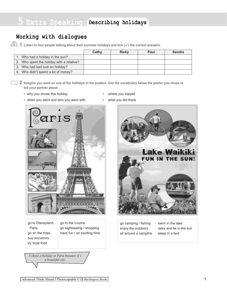 Describing Holidays: Speaking Practice Worksheet