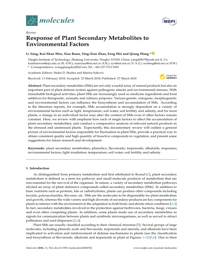 Response of Plant Secondary Metabolites to Environmental Factors