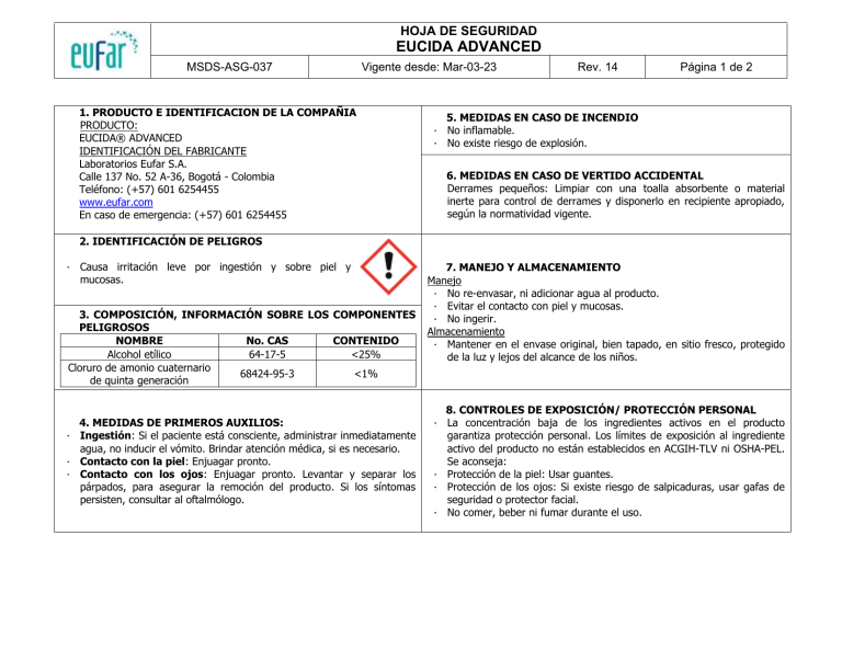 Hoja de Seguridad EUCIDA ADVANCED (SDS)