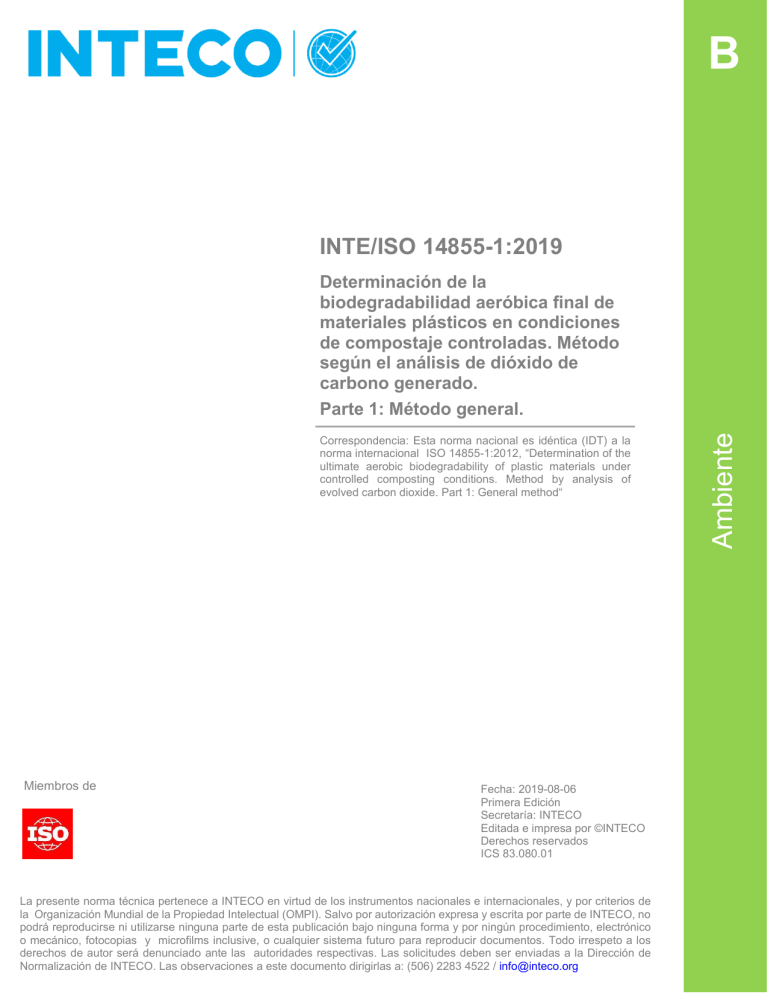 INTE ISO 14855-1 2019